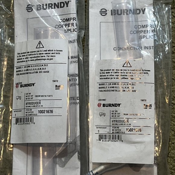 BURNDY | Other | 2 New Sealed Ysr26fx6cfxltckitc Burndy Inline Reducer ...